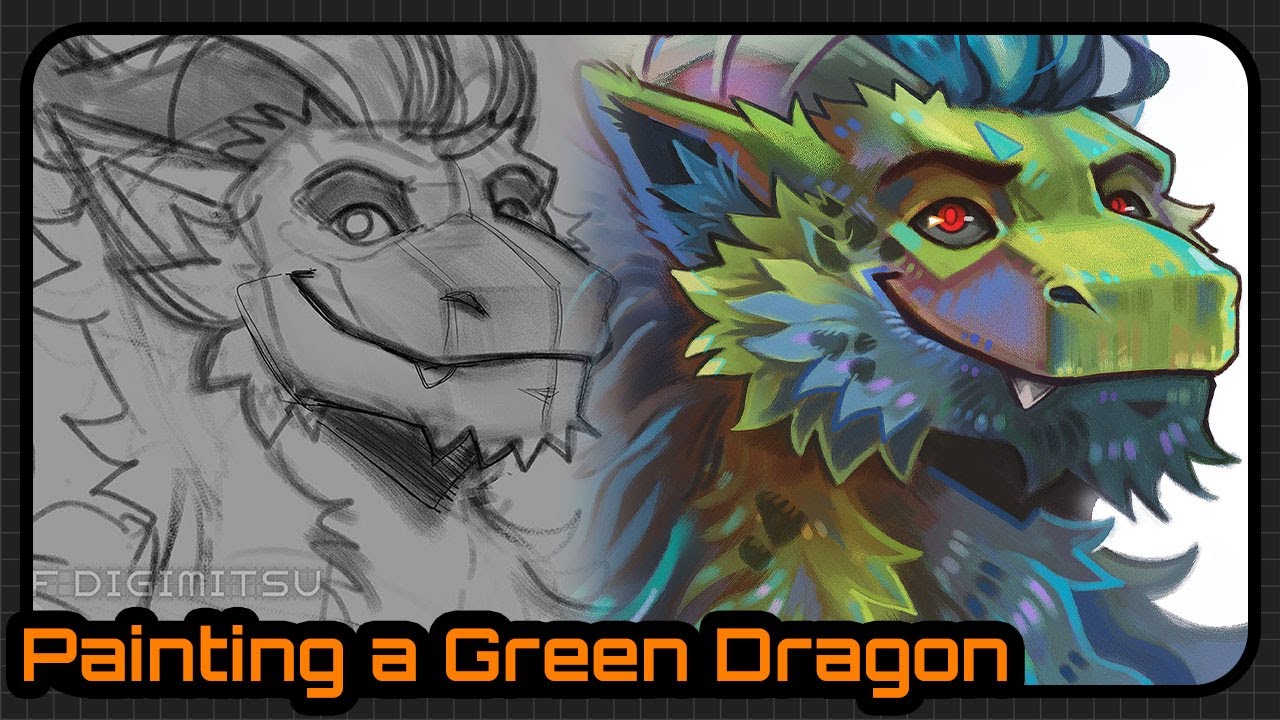 Painting A Green Dragon From Flat Colours - Quick Timelapse - YouTube