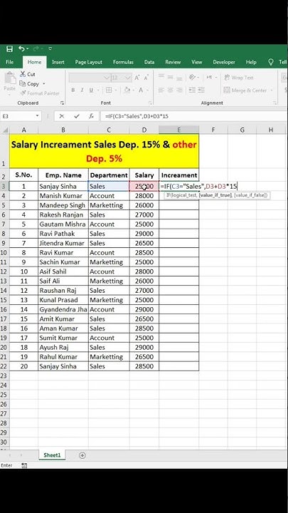 #shorts | Salary Increment on the Basis of Department in Excel #exceltips #exceltricks - YouTube