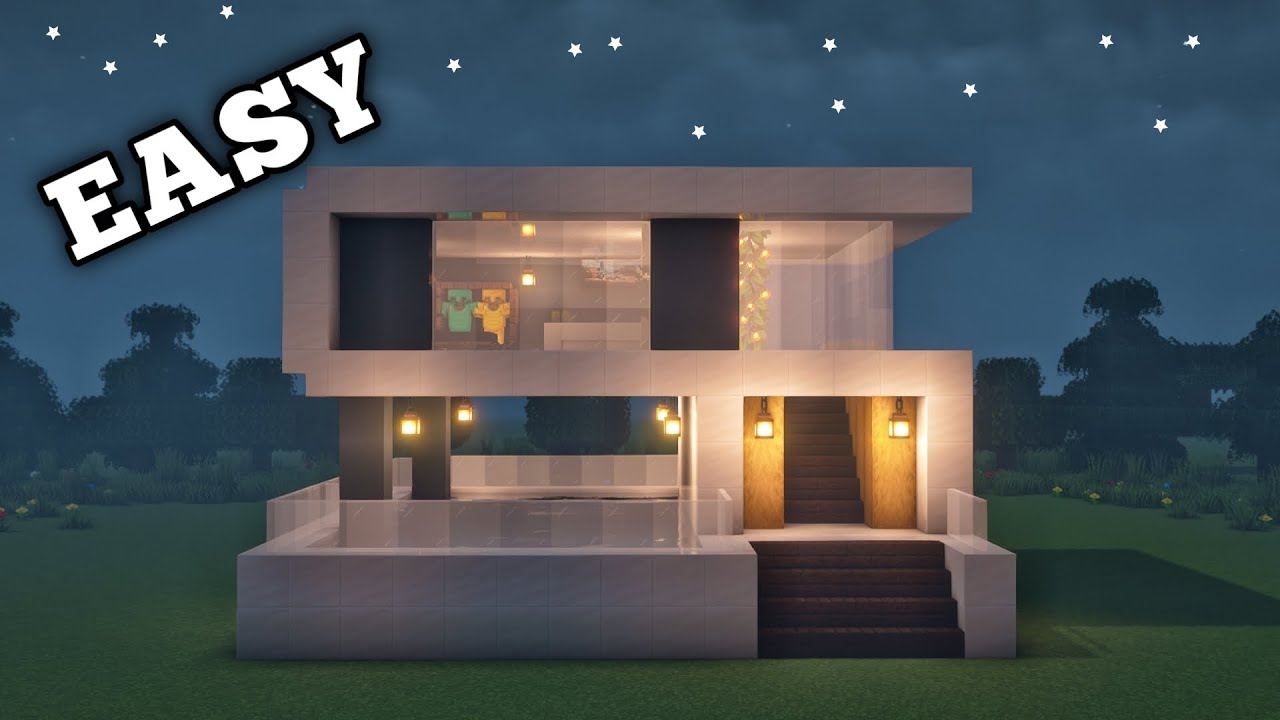 Minecraft : How to build an Easy Modern House with Pool - YouTube