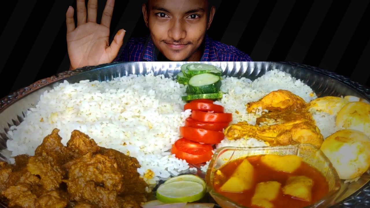 CHICKEN CURRY | SPICY MUTTON CURRY | CHICKEN FRY LEG PIECE WITH FRIED RICE | EASY EATING - YouTube