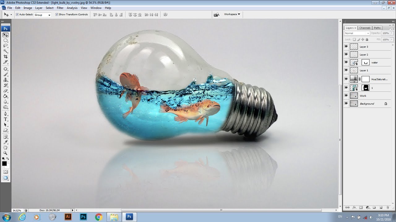 Photoshop Tutorial Photo Manipulation Water Splash in Bulb - YouTube