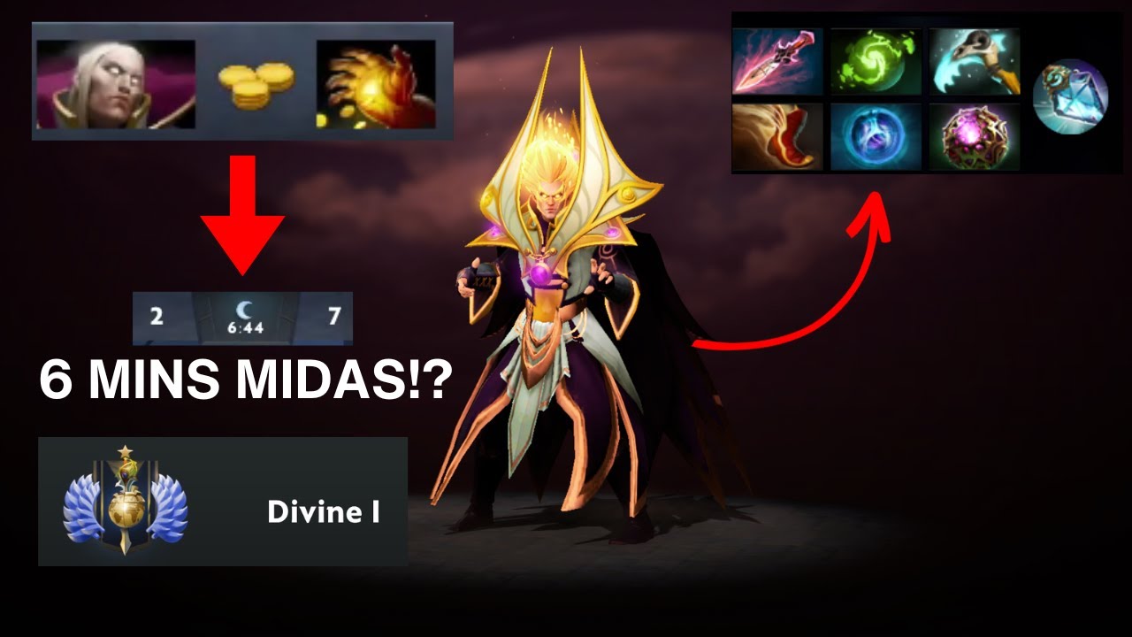 INVOKER VS MID EMBER 6 MINS MIDAS!? | DOTA 2 GAMEPLAY | DIVINE 1 ROAD ...