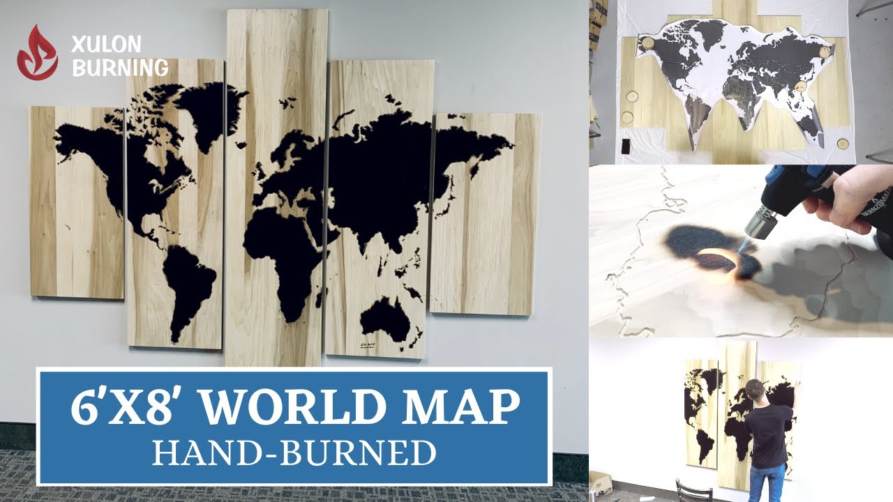 Hand-burned 6'x8' World Map Pyrography Art - YouTube