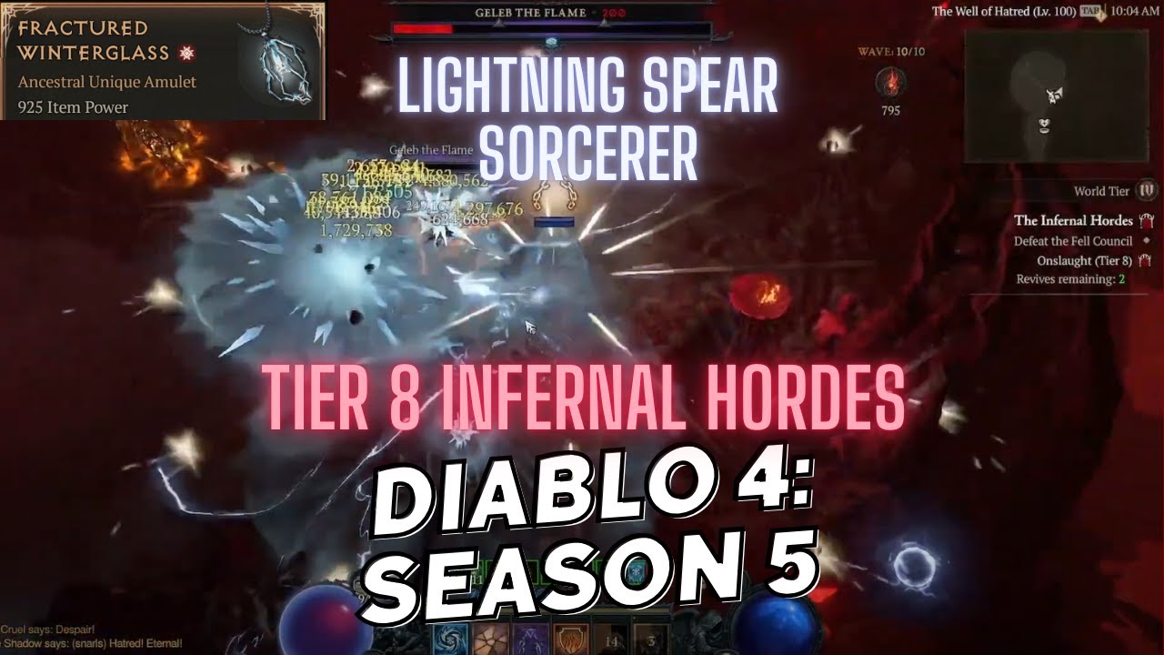 Diablo 4 Season 5 Lightning Spear Sorcerer vs Infernal Hordes Tier 8 ...