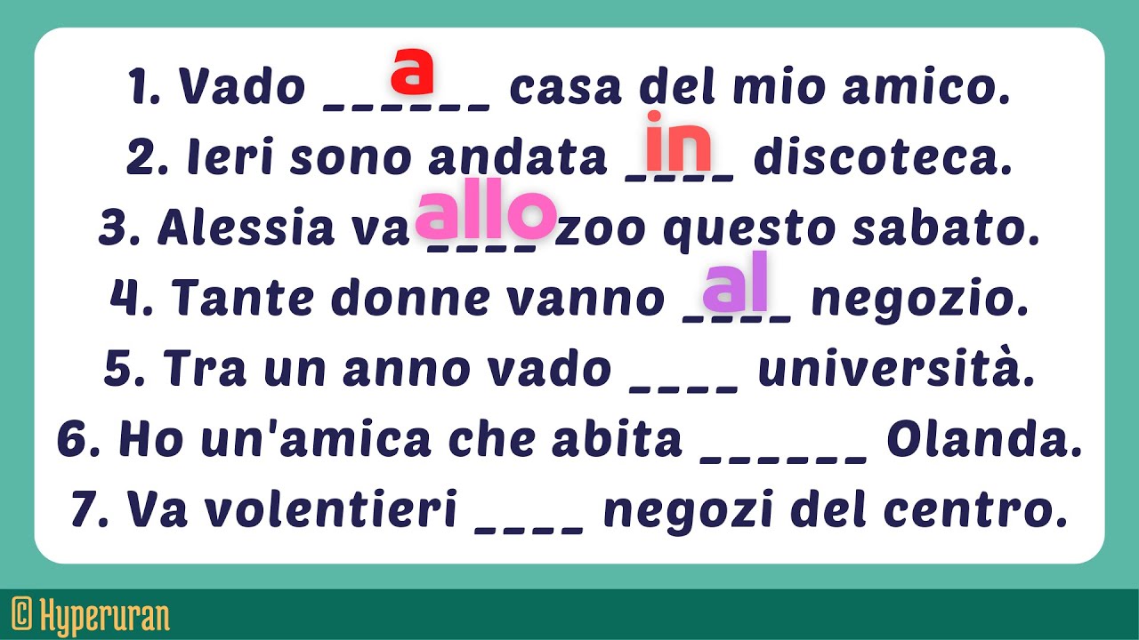 Italian how to use prepositions within the context | Easy exercise | A2 ...