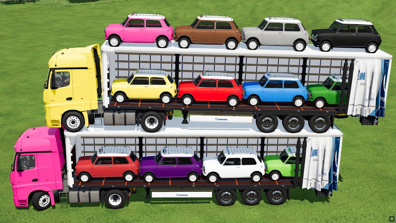 MINI CARS OF COLORS ! MINI COOPER CARS TRASPORT with TRUCK ! Farming ...