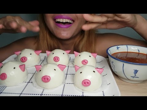 ASMR Piggy Soft Bun *Steam Bun Mukbang/No Talking eating sound *ញ៉ាំនុំបាវ