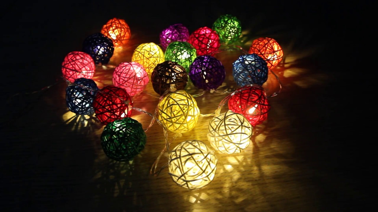 Colourful Rattan Light Balls - YouTube