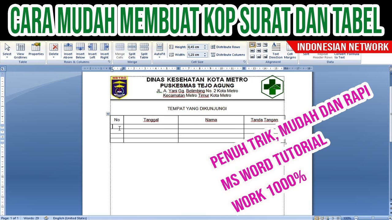 TRIK CARA MEMBUAT KOP SURAT DAN TABEL YANG MUDAH DAN RAPI - YouTube
