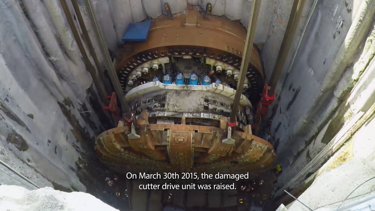 Bertha- Raising tunnel boring machine Bertha from below - YouTube
