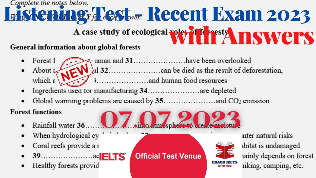 Ielts Listening Actual Test 2023 With Answers 07 07 2023 Youtube