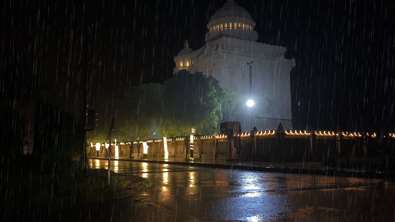Heavy Rain and Thunder Storm on the Luxurious Castle at Night - Real ...