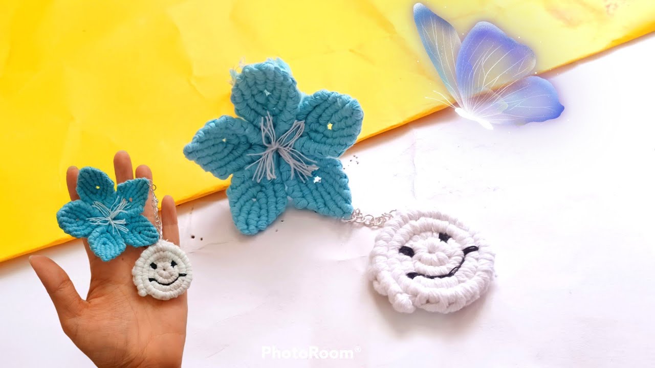 DIY Macrame Smiley Keychain | Macrame Easy Flower Keychain | How to ...