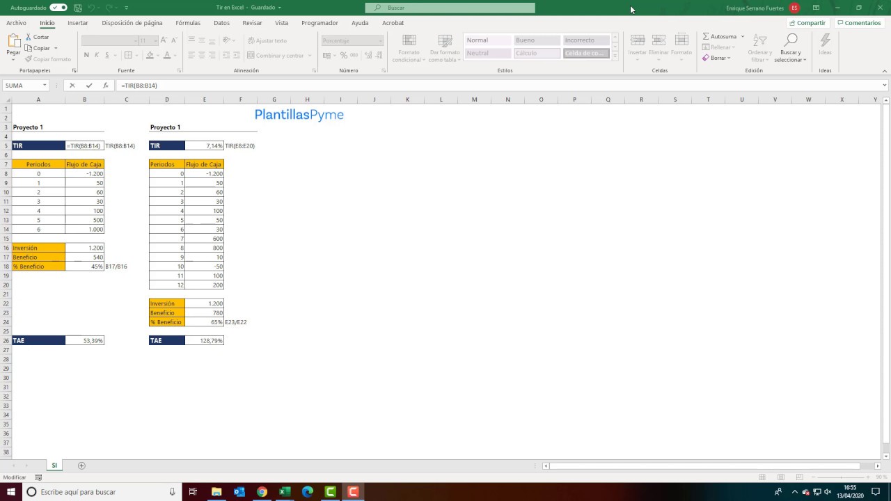 Cómo calcular la TIR en Excel - YouTube