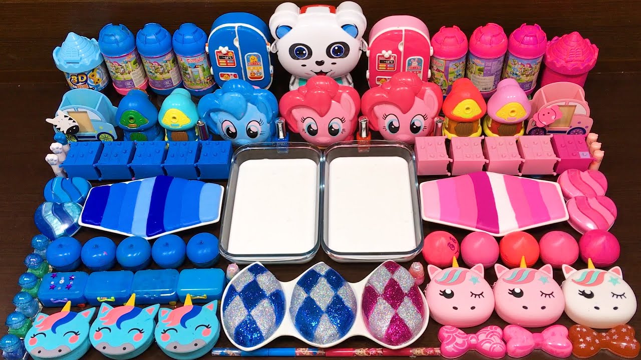 PINK vs BLUE ! Mixing Random into GLOSSY Slime ! Satisfying Slime Video ...