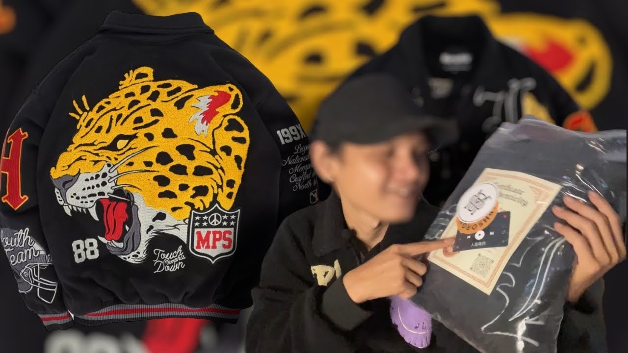 #sold Review varsity jacket leopard memphis origins - YouTube