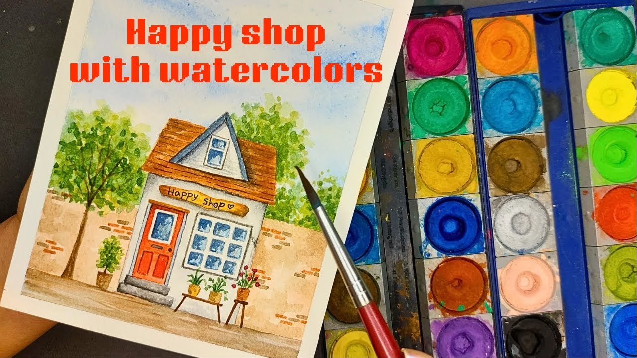 How to draw an attractive house with watercolors/ House painting with ...