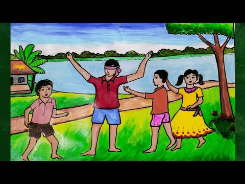 How to draw scenery of children's play ll kanamachi playing scenery ...