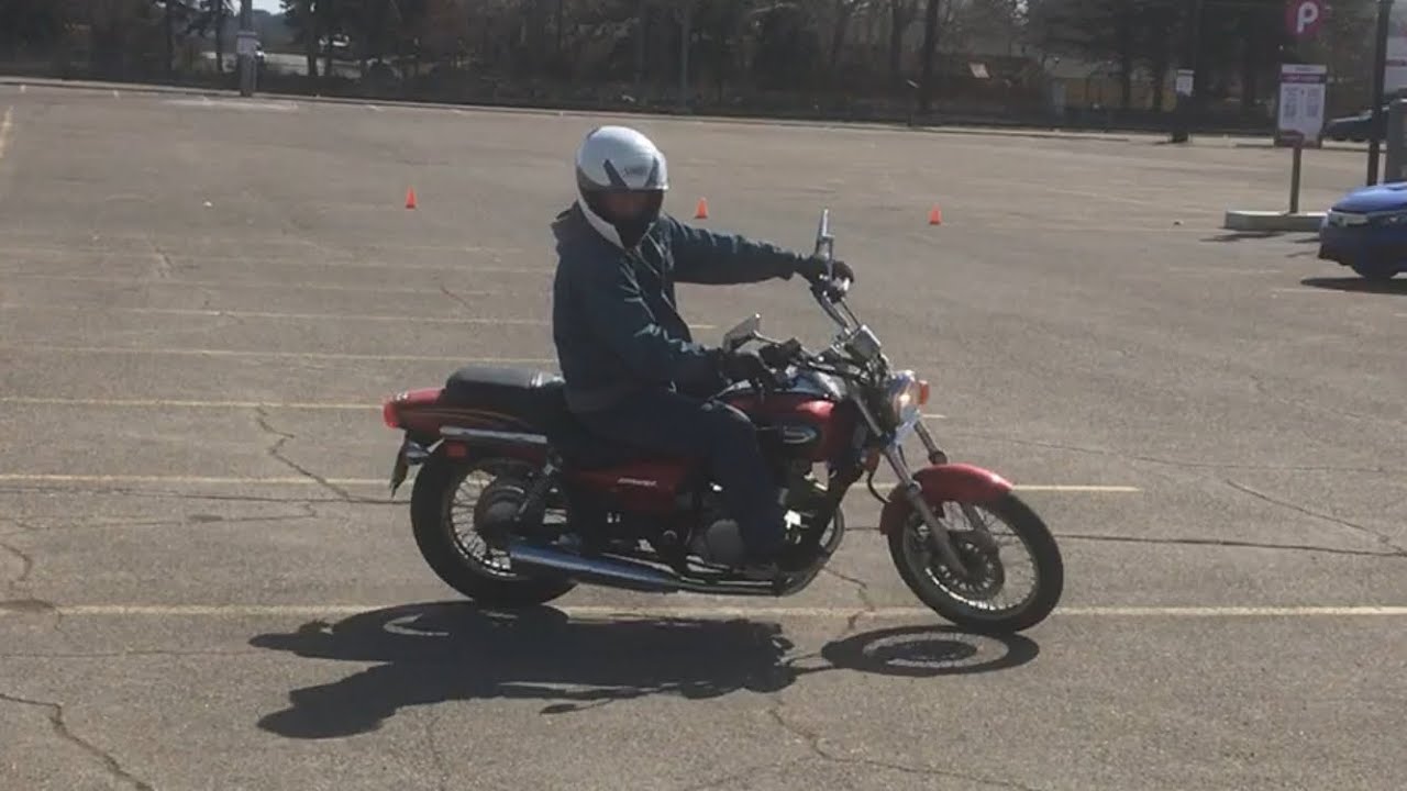 Grandpa practicing slow maneuvering on tiny motorcycle - YouTube