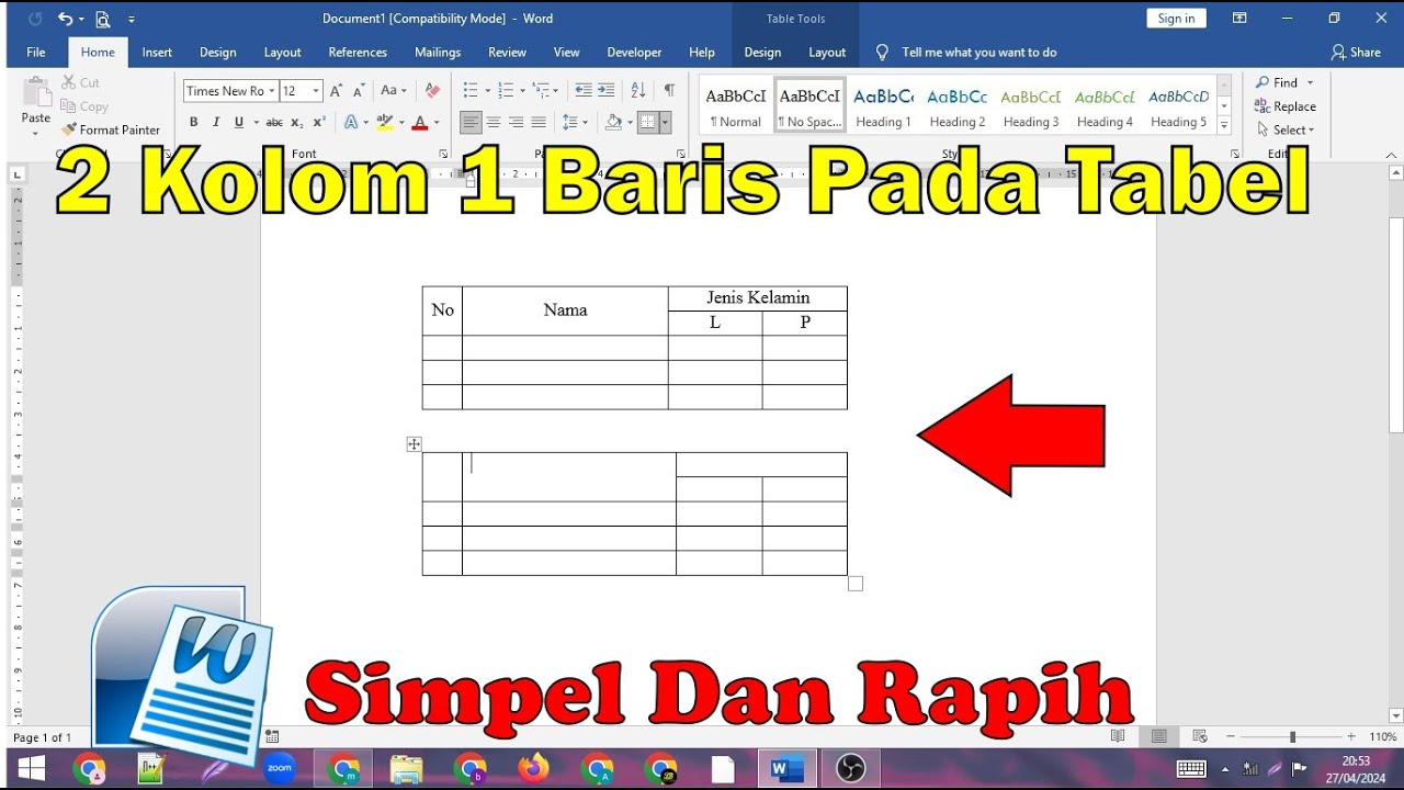 Cara Membuat Tabel 2 Kolom Dalam 1 Baris Di Microsoft Word - YouTube