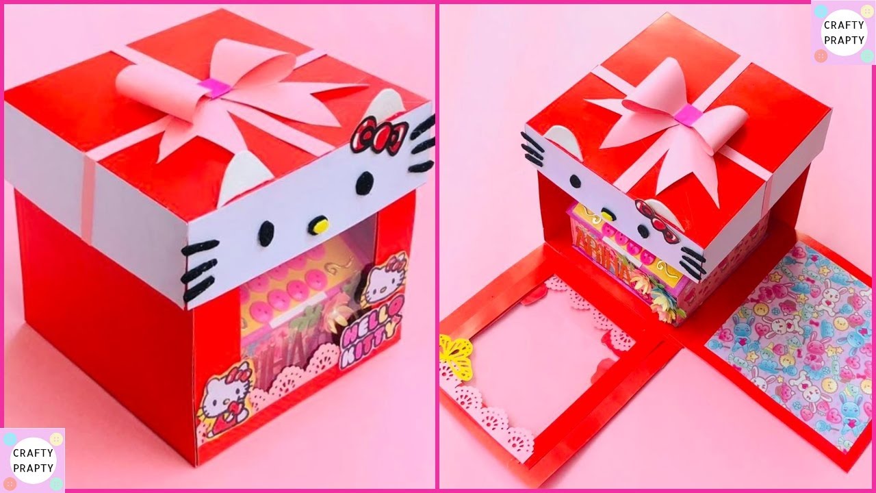 How to make Hello kitty Paper Gift Box /DIY Gift box for explosion box ...
