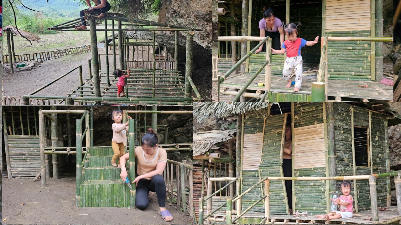 Full vides girl built a bamboo house and completed the entire house ...