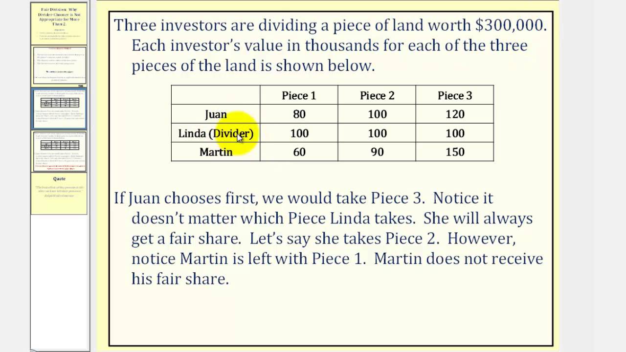 The Divider-Chooser Method of Fair Division - Why It Is Meant For Only ...