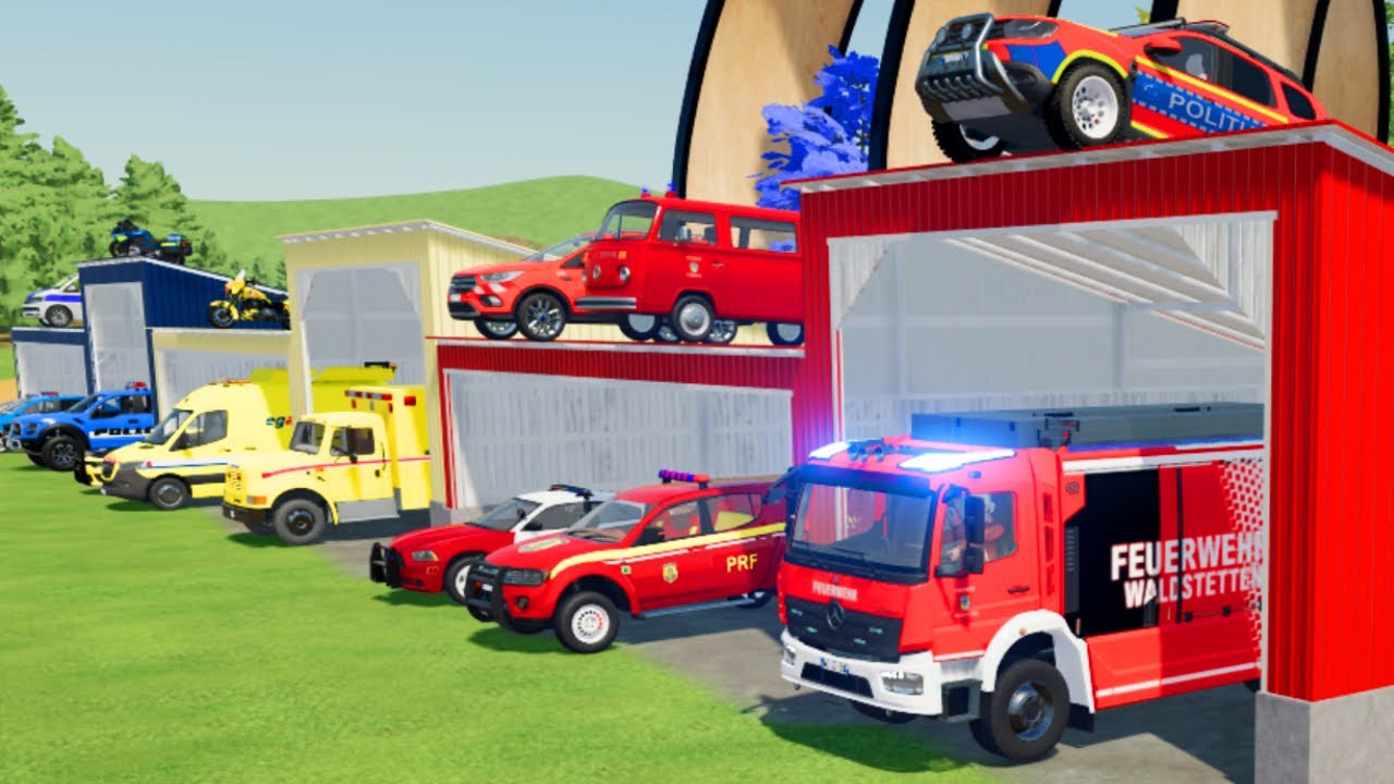 TRANSPORTING AMBULANCE, CARS, POLICE CARS, FIRE TRUCK OF COLORS! WITH ...