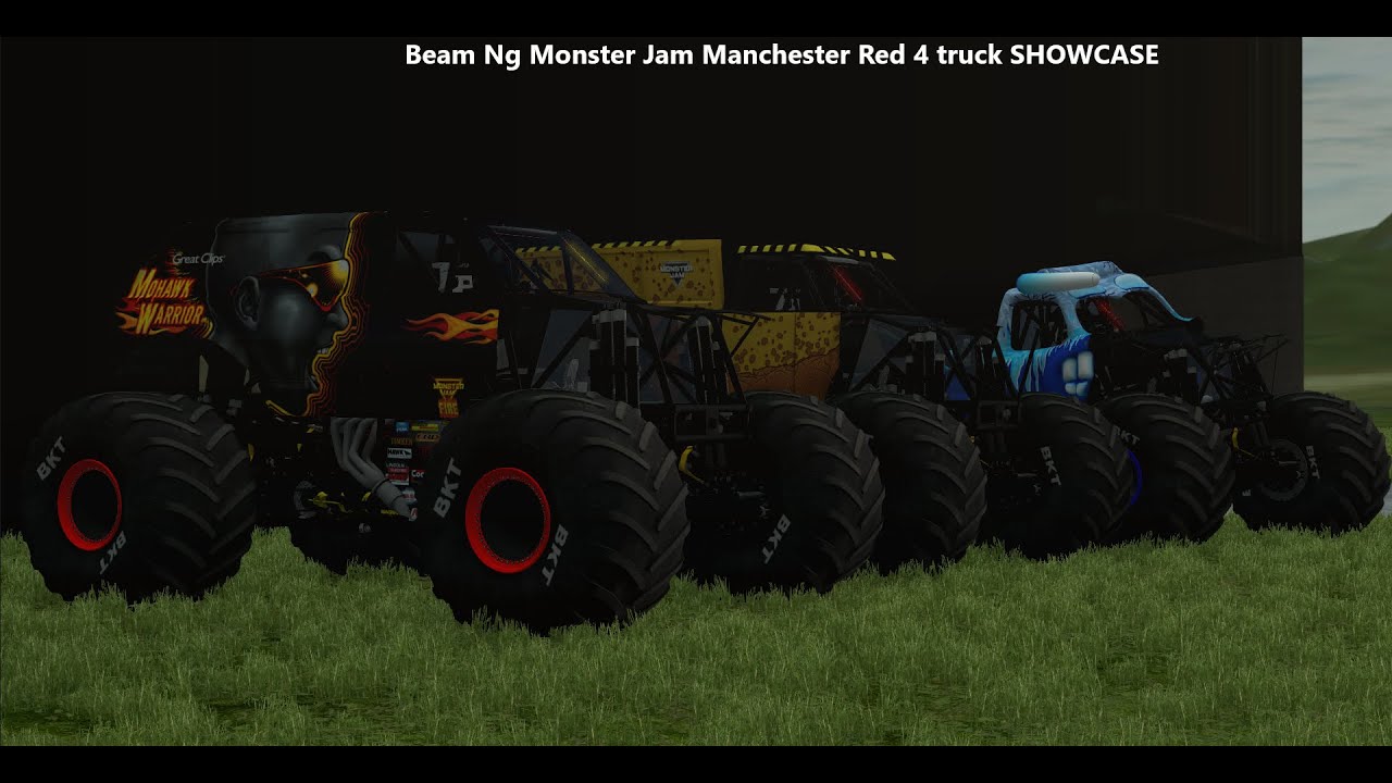 Beam Ng Monster Jam Manchester Red 4 truck SHOWCASE - YouTube