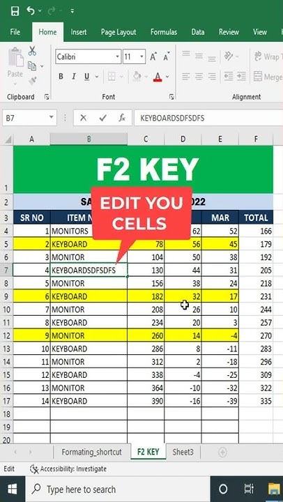 EXCEL F2 SHORTCUT KEY #shorts #clbr - YouTube