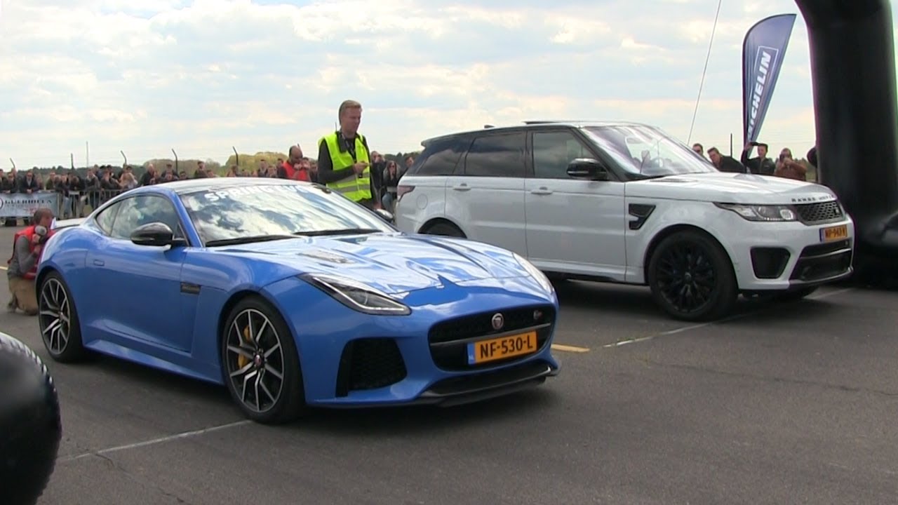 DRAG RACE | Jaguar F-Type SVR vs Range Rover Sport SVR vs BMW M2 w ...