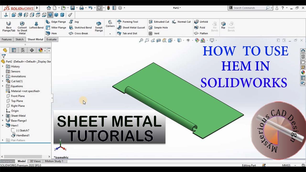 How wo use sheet metal hem in solidworks ||Sheet metal tutorials in ...