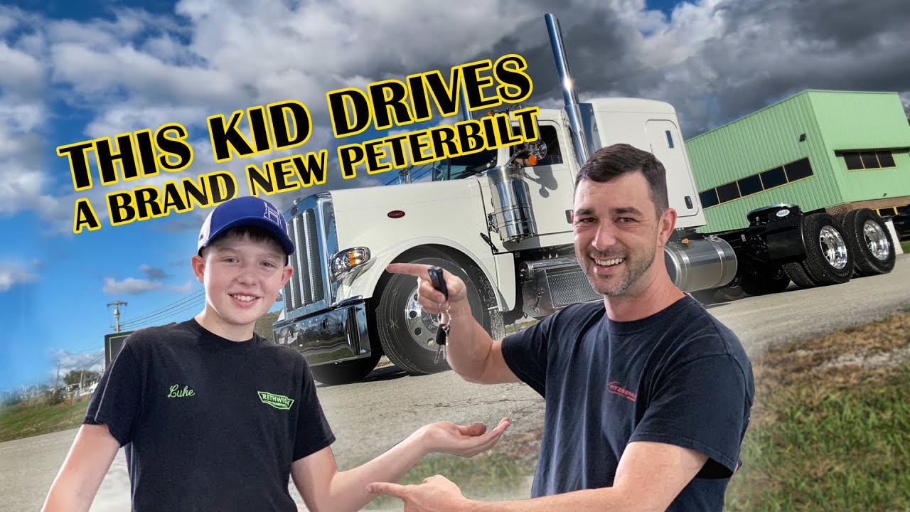 Kid drives a BRAND NEW Peterbilt Truck! - YouTube