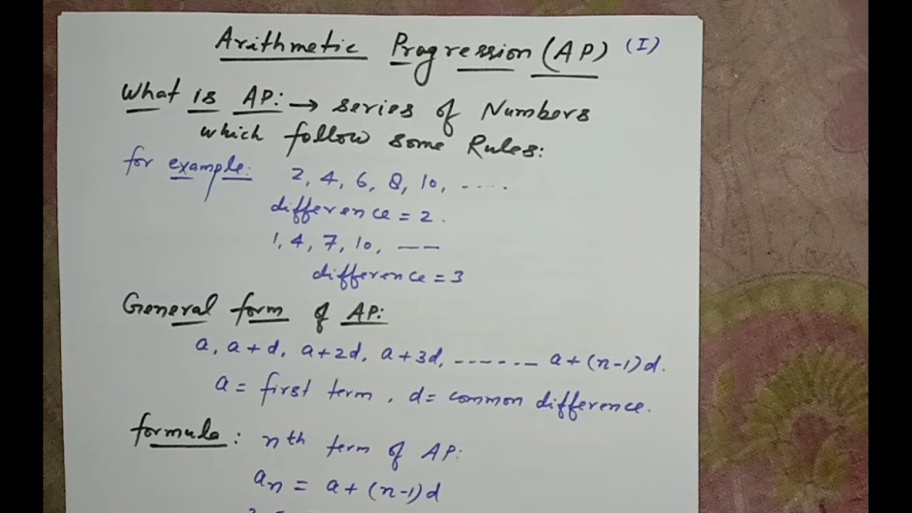 Basics of Arithmetic Progression (part-1)#10th and #12th class - YouTube