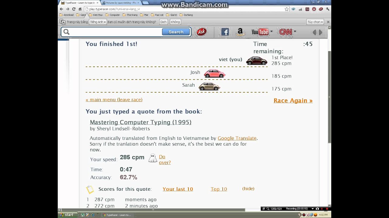 Typing trên play.typeracer.com - YouTube