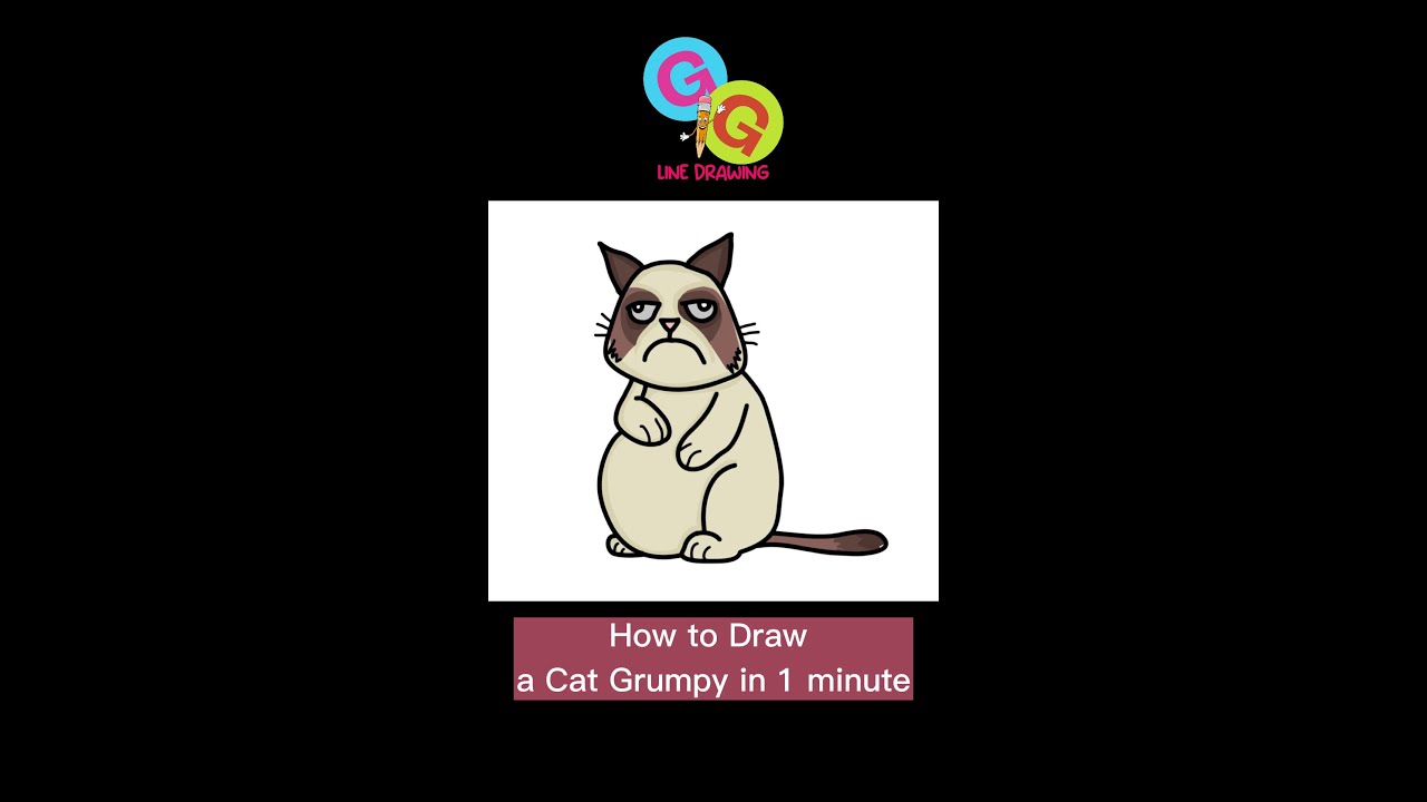 HOW TO DRAW A CAT GRUMPY IN 1 MINUTE - EASY STEP BY STEP - YouTube
