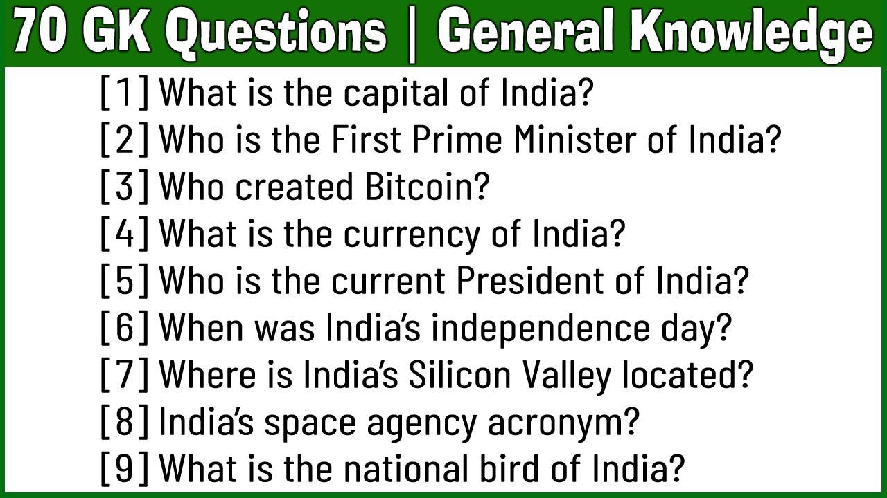 70 Easy GK Questions and Answers in English | General Knowledge ...