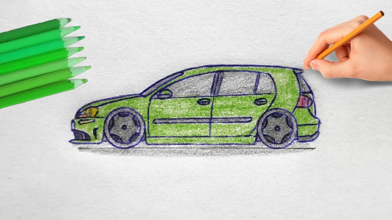 How to DRAW a VOLKSWAGEN GOLF 5 CUSTOM CAR - YouTube