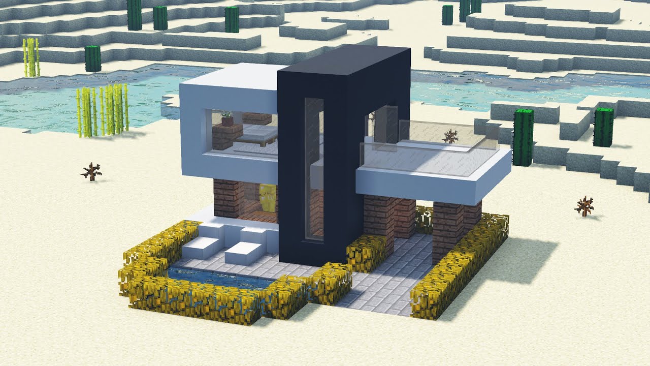 Stylish 2-story Hi-Tech Minecraft House with a Pool | How to Build in ...
