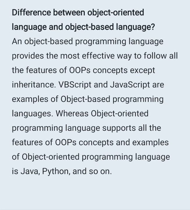 Difference between object-oriented language and object-based language ...