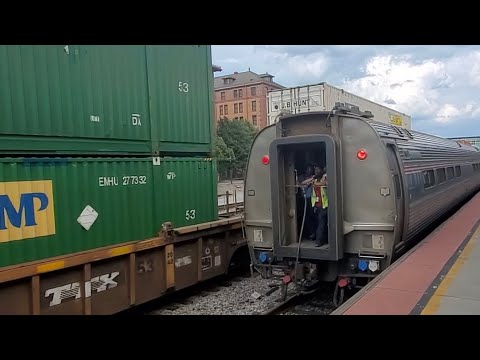 train meet up! NS418,NS1003 leading intermodal train with amtrak northeast regional at Roanoke ...