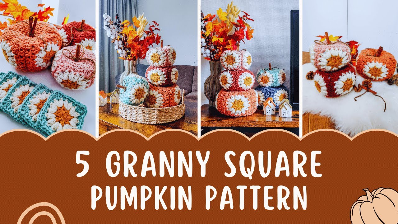 Crochet Autumn Blossom Pumpkin with 5 Granny Squares - YouTube