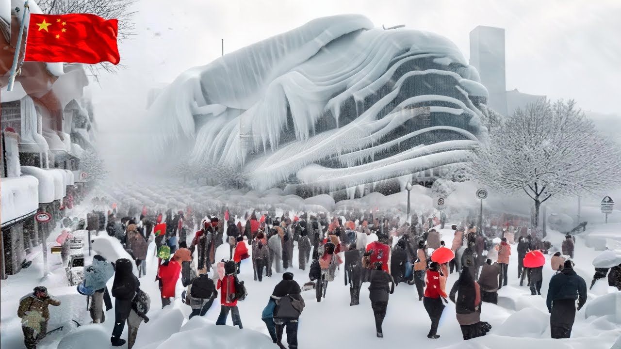 Frozen buildings and collapsed houses in China! Snow storm with strong ...