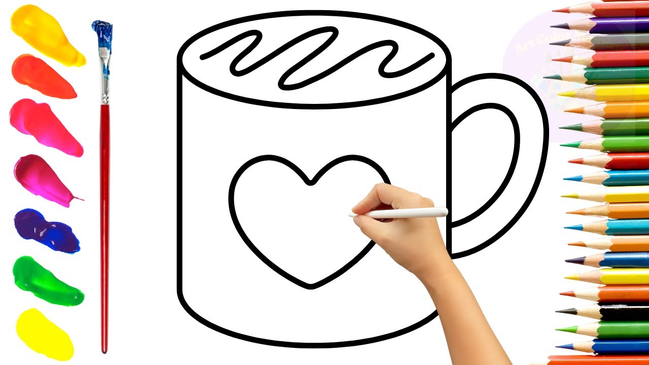 How To Draw cute coffee cup. Easy Drawing, Painting & Coloring For Kids ...