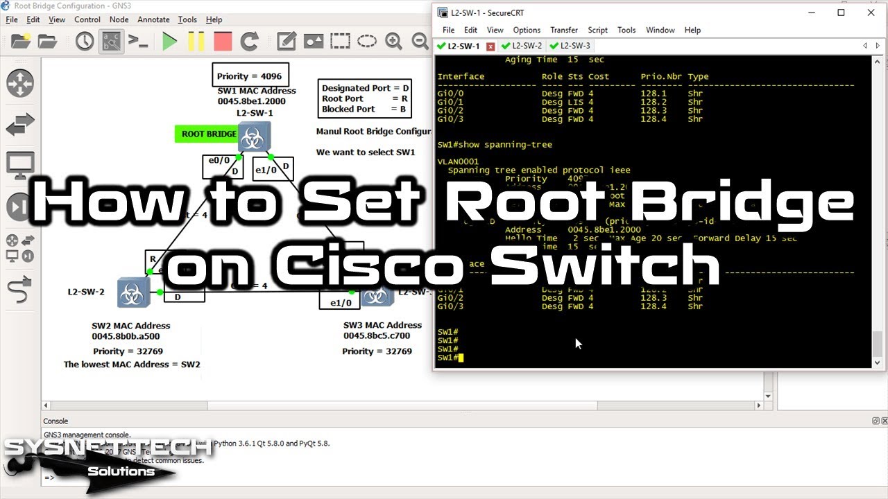 How to Configure Root Bridge on Cisco Switch in GNS3 | Manual Root ...