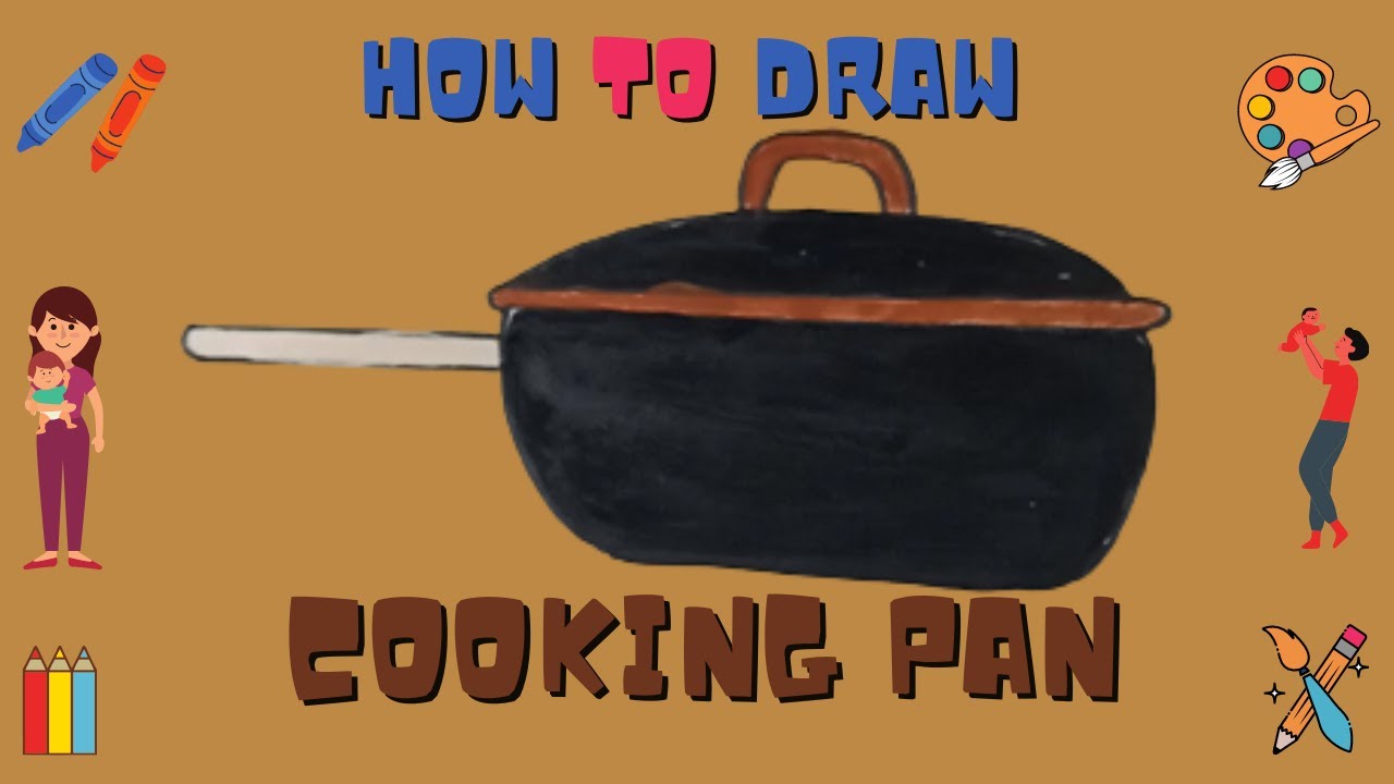 How to draw Cooking Pan || Easy Cooking Pan drawing for beginners - YouTube