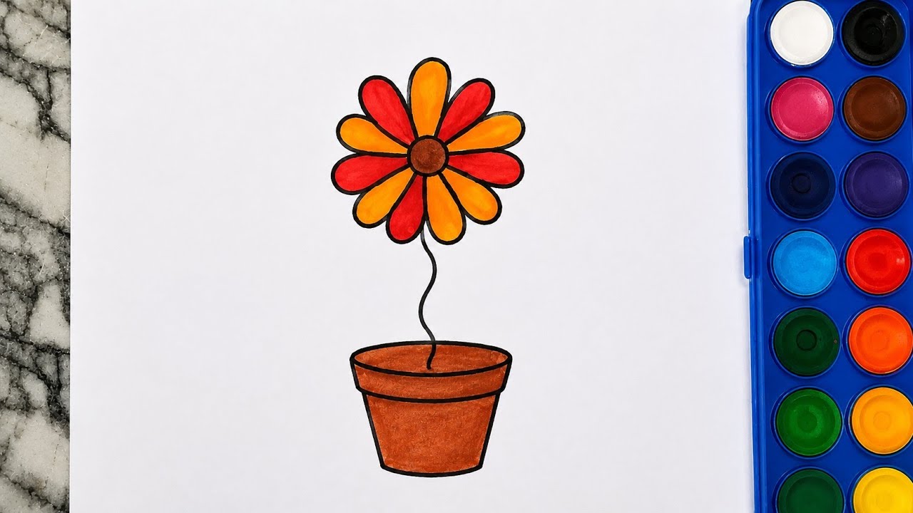 How to Draw and Color a Cute Flower Pot | Easy Drawing Tutorial - YouTube