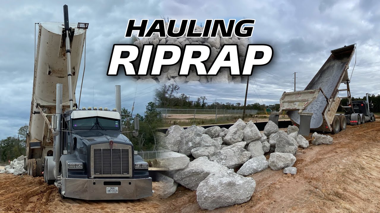 hauling RIPRAP STONE with a frameless end dump, SKETCHY spot to drop ...