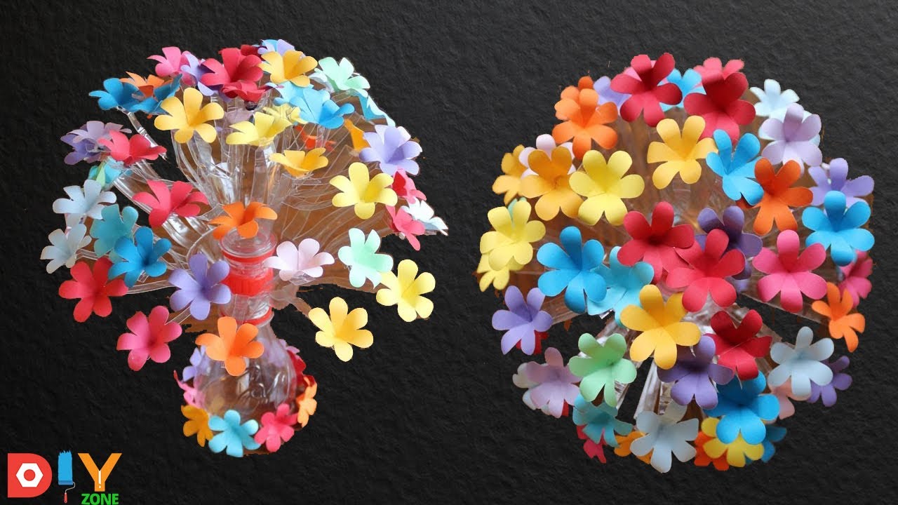Plastic Bottle Flower Vase Craft - Paper Flowers - Home Decor Ideas | 2 ...