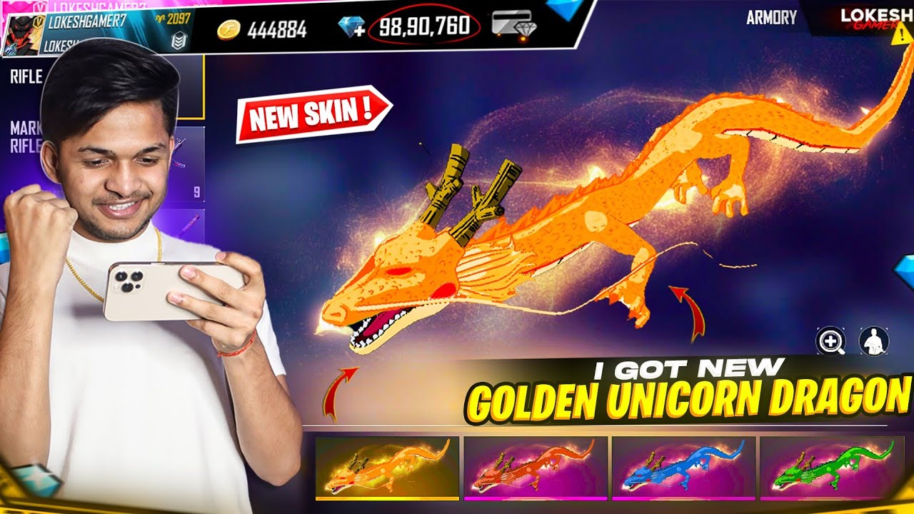 I Got New Golden Unicorn Dragon Gun Skin 🤯 RIP 2Lakhs Diamonds Garena ...